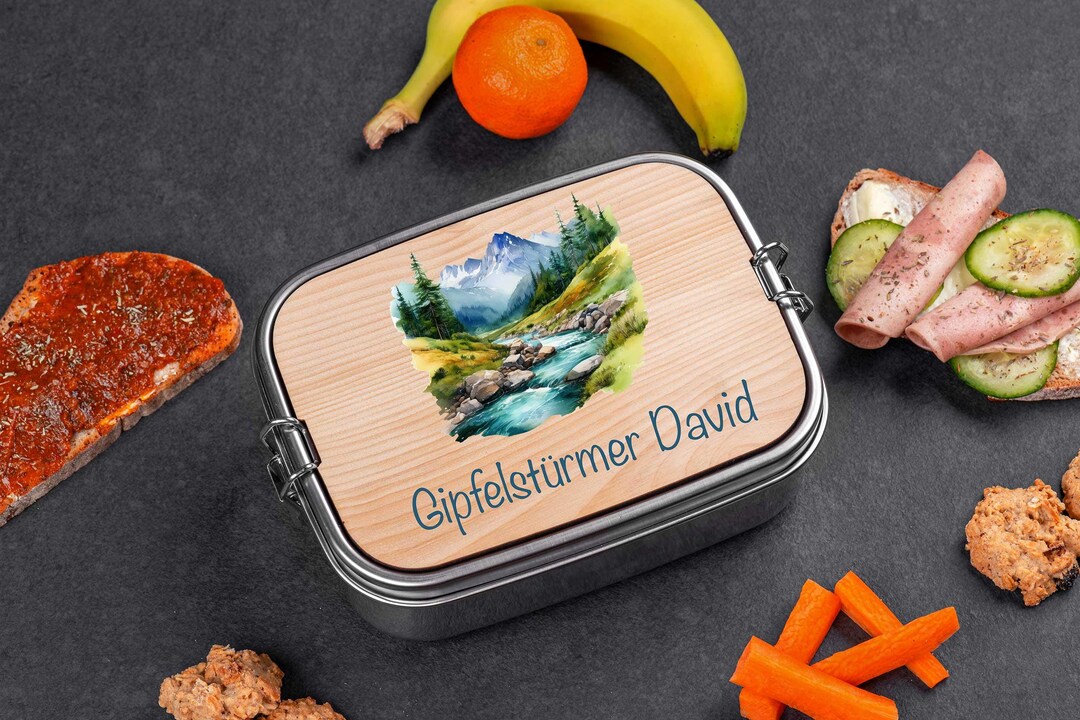 Personalized Lunch Box Made of Stainless Steel With Wooden Lid Colored ...