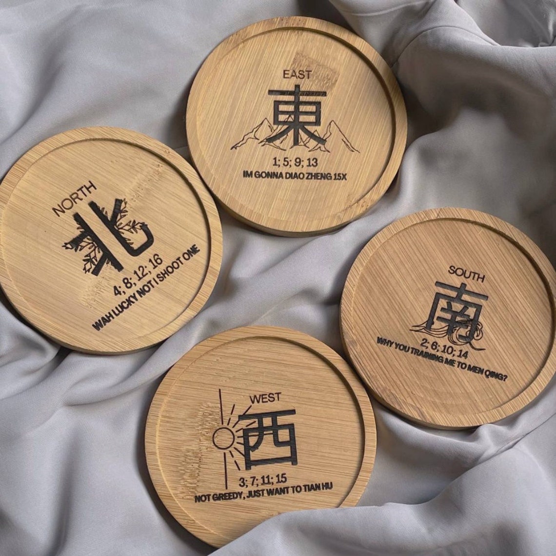 Mahjong Wooden Coaster set of 4 - Etsy