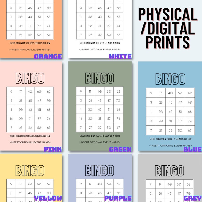 Bingo Cards (can Customise for Your Events!) - Etsy