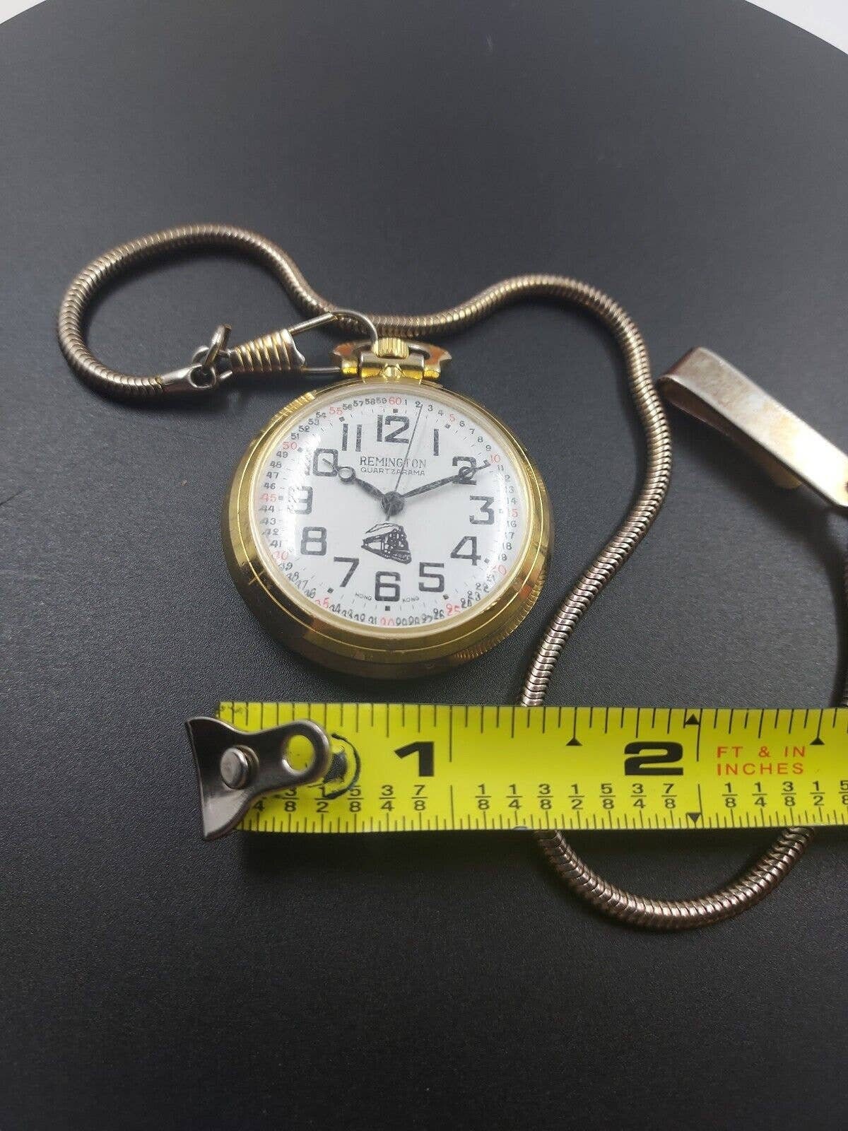 Remington Quartzarama Silver Gold Train Detail Pocket Watch With Chain ...