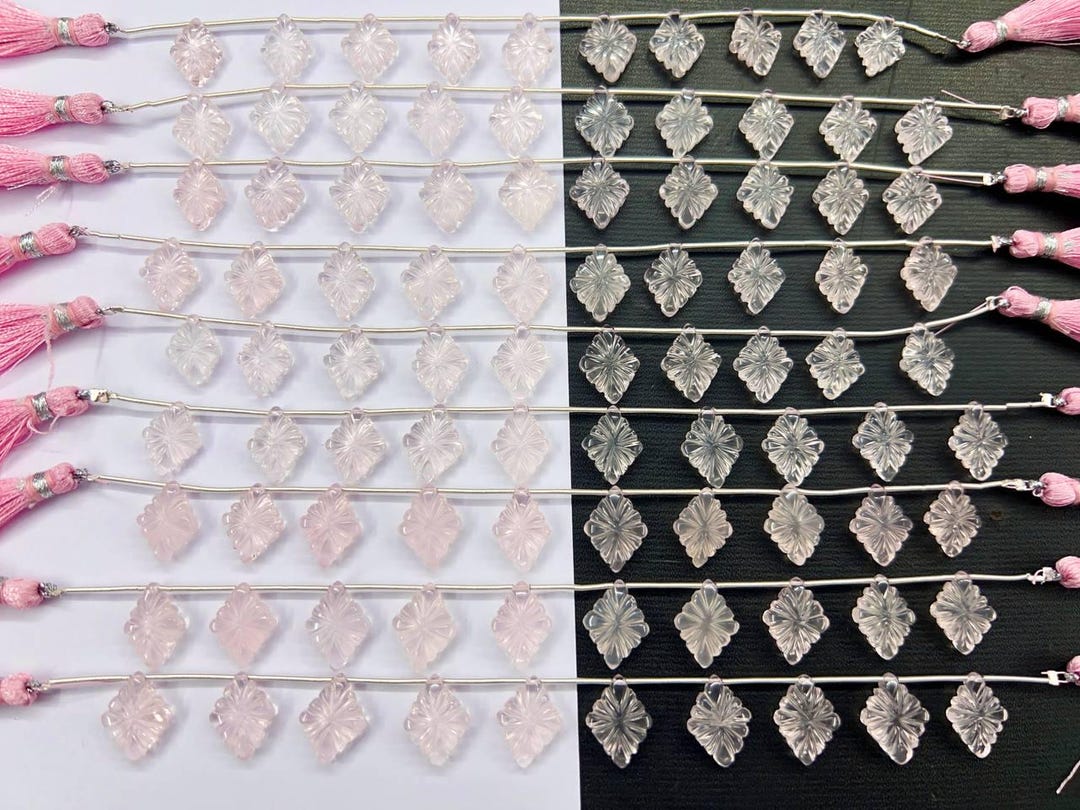 10 Pieces Pink Rose Quartz Lozenge Carved Carving 12x16mm Gemstone ...
