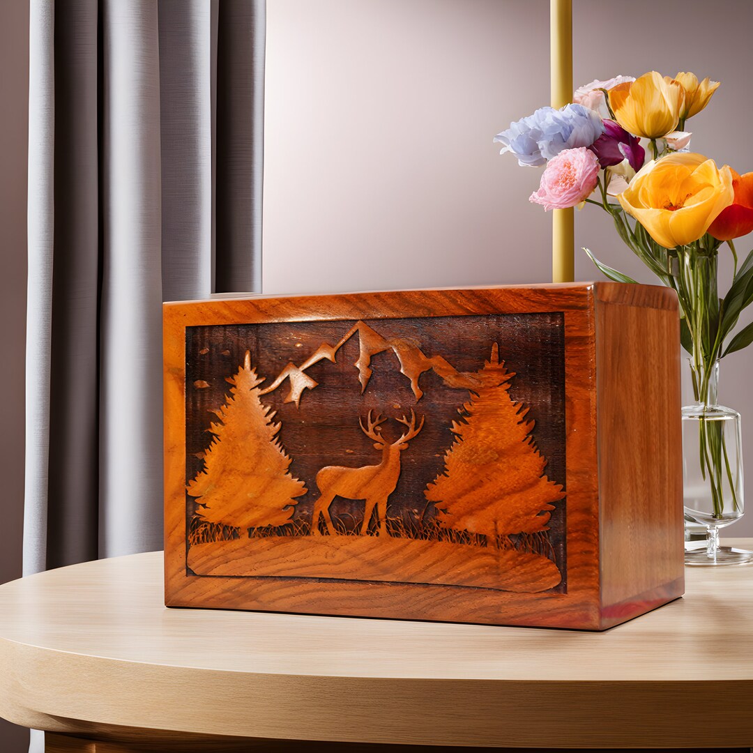 Rosewood Cremation Box for Human Ashes Tree of Life Deer - Etsy