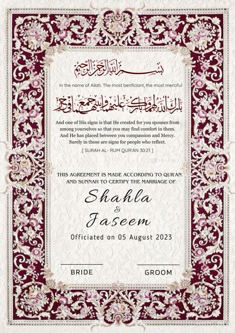 Religious Marriage Certificate Book| Islamic Wedding Certificate ...