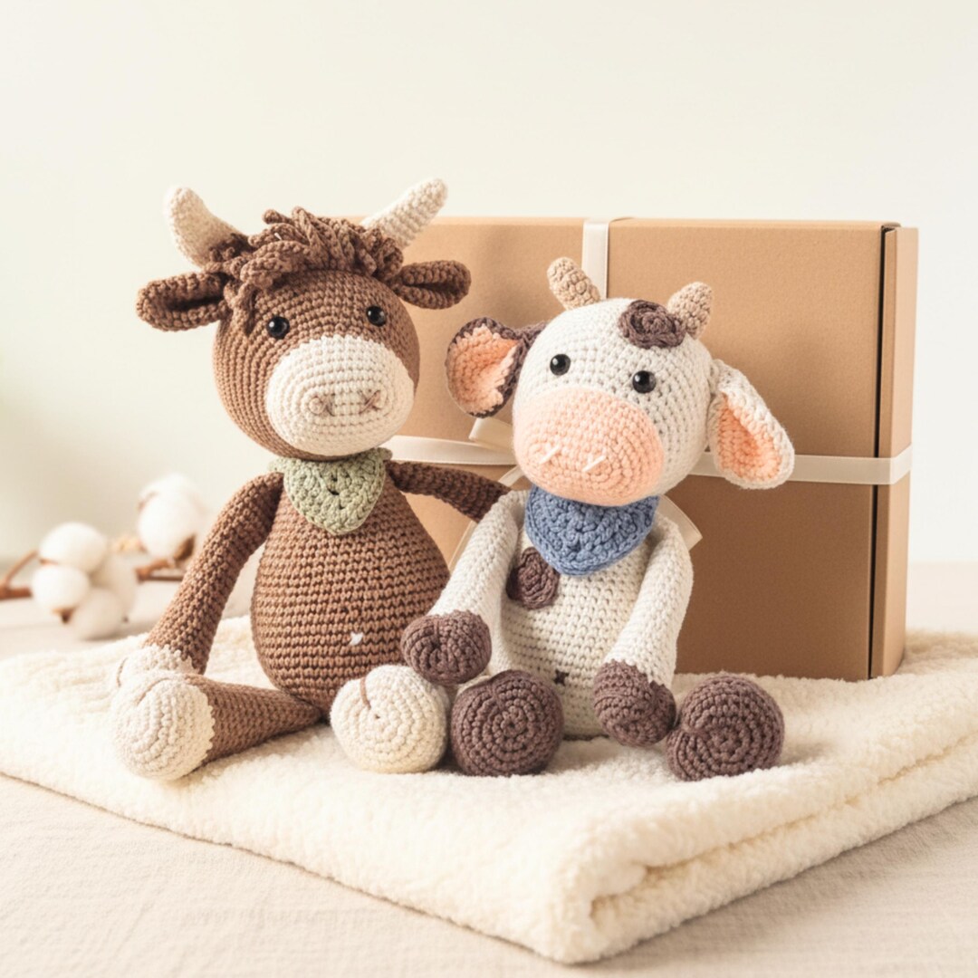 Cow Stuffed Animal Pair, Eco Cotton Nursery Decor Gift, Farm Themed ...