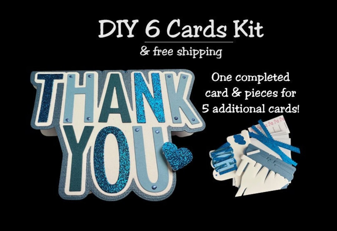 Thank You Blue Cutout DIY 6 Card Set, Free Shipping, Homemade Thank You ...