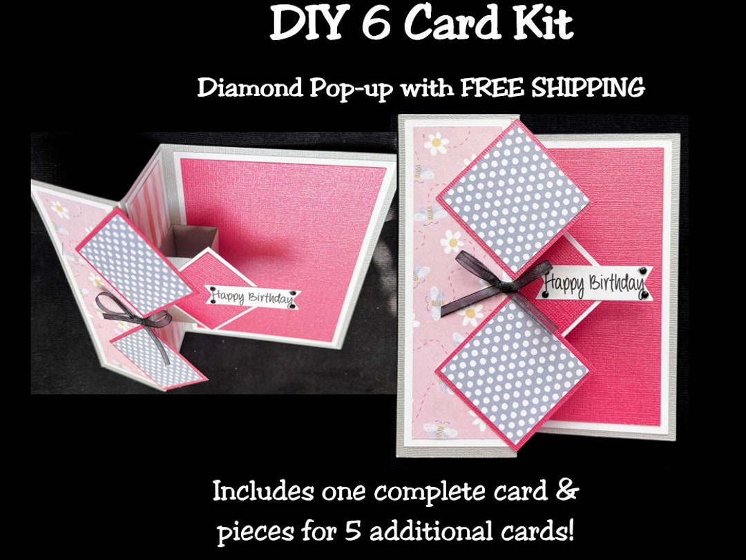 DIY 6 Card Kit Diamond Pop-up Fun Fold, Birthday, Thank You, Wishing ...