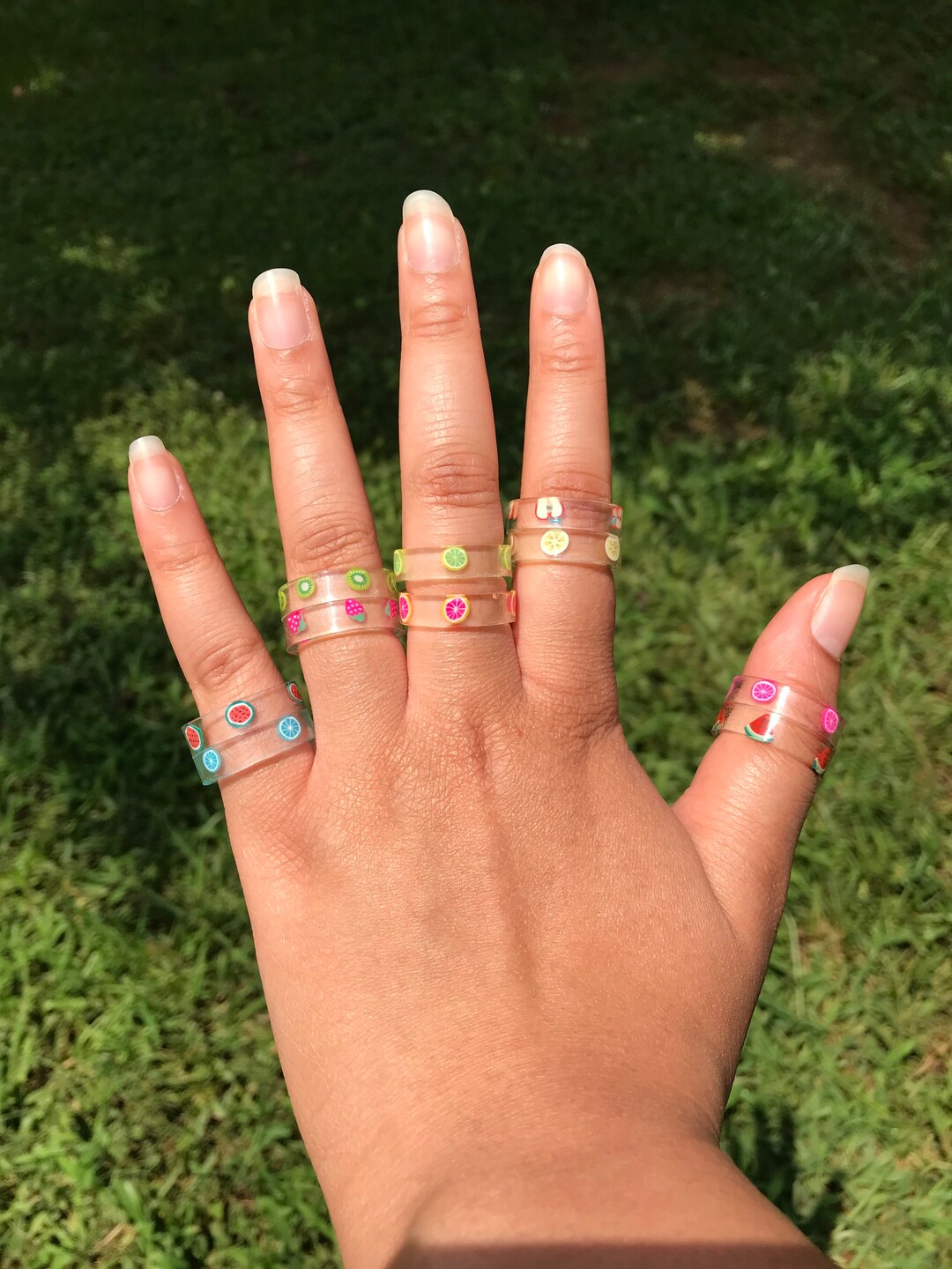 Custom Handmade Fruit Resin Rings Hearts Smiley Face Butterflies Sweets ...