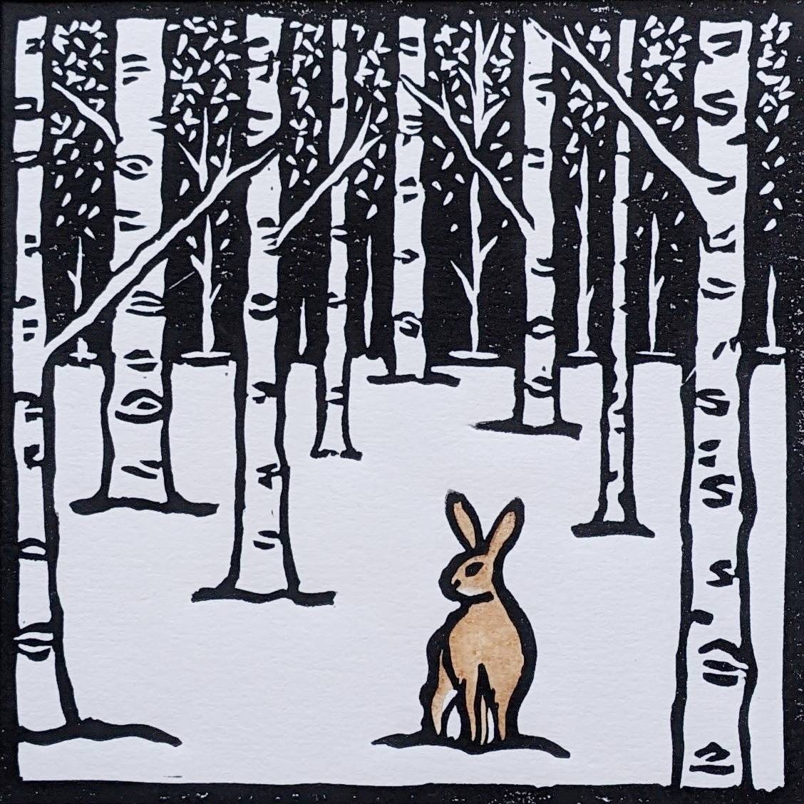 Hare in Snow Original Lino Print Limited Edition in Black With ...