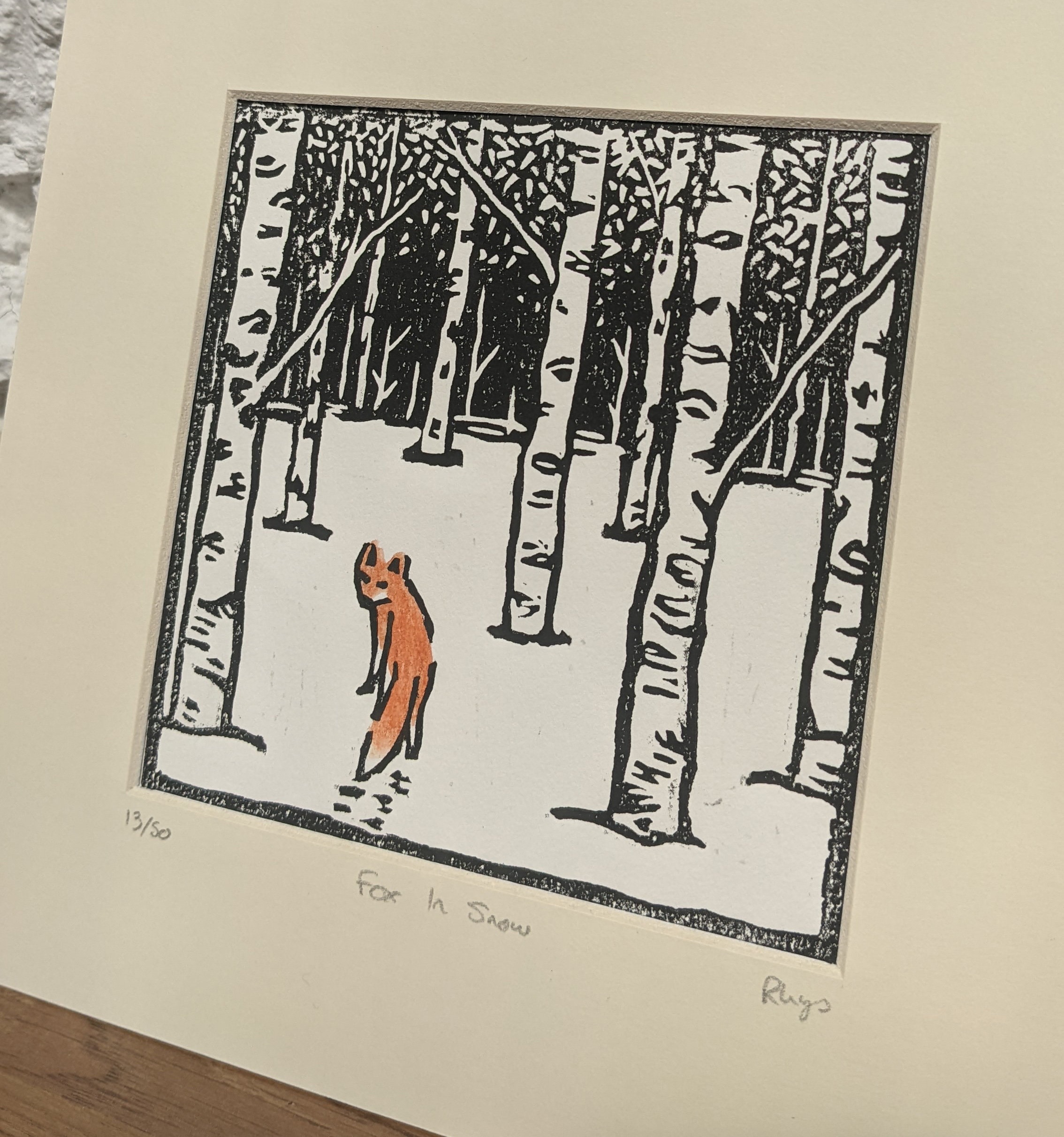 Fox in Snow Original Lino Print Limited Edition in Black With ...