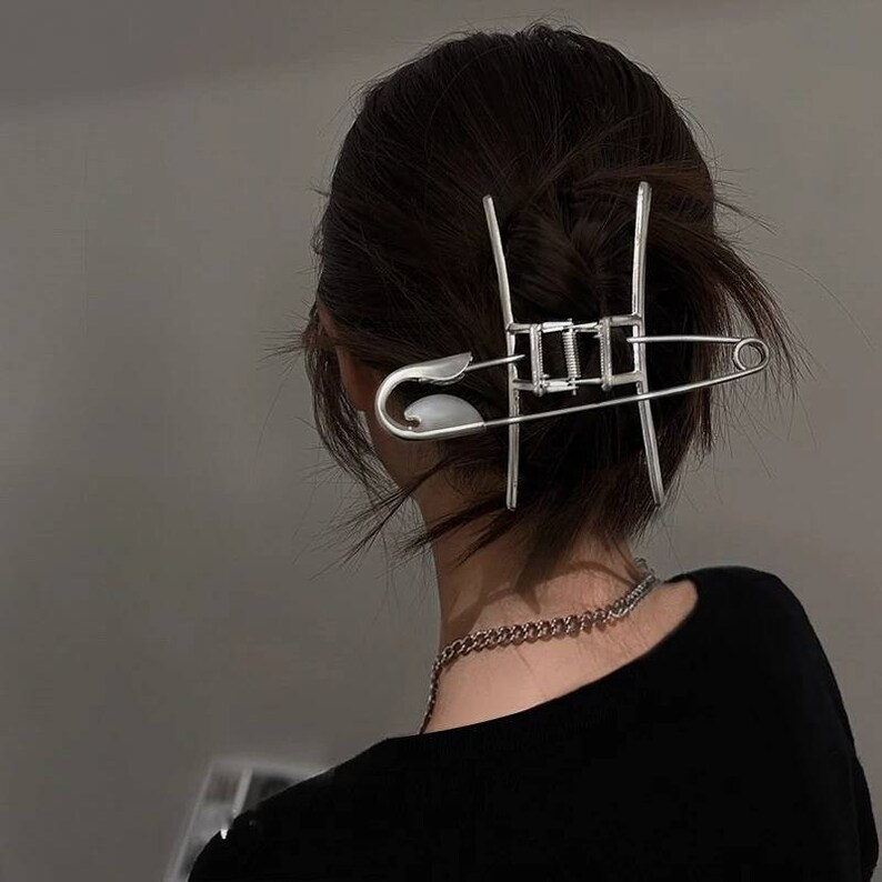 Metal Claw Clip Minimalist Silver Hair Claw Safety Pin - Etsy