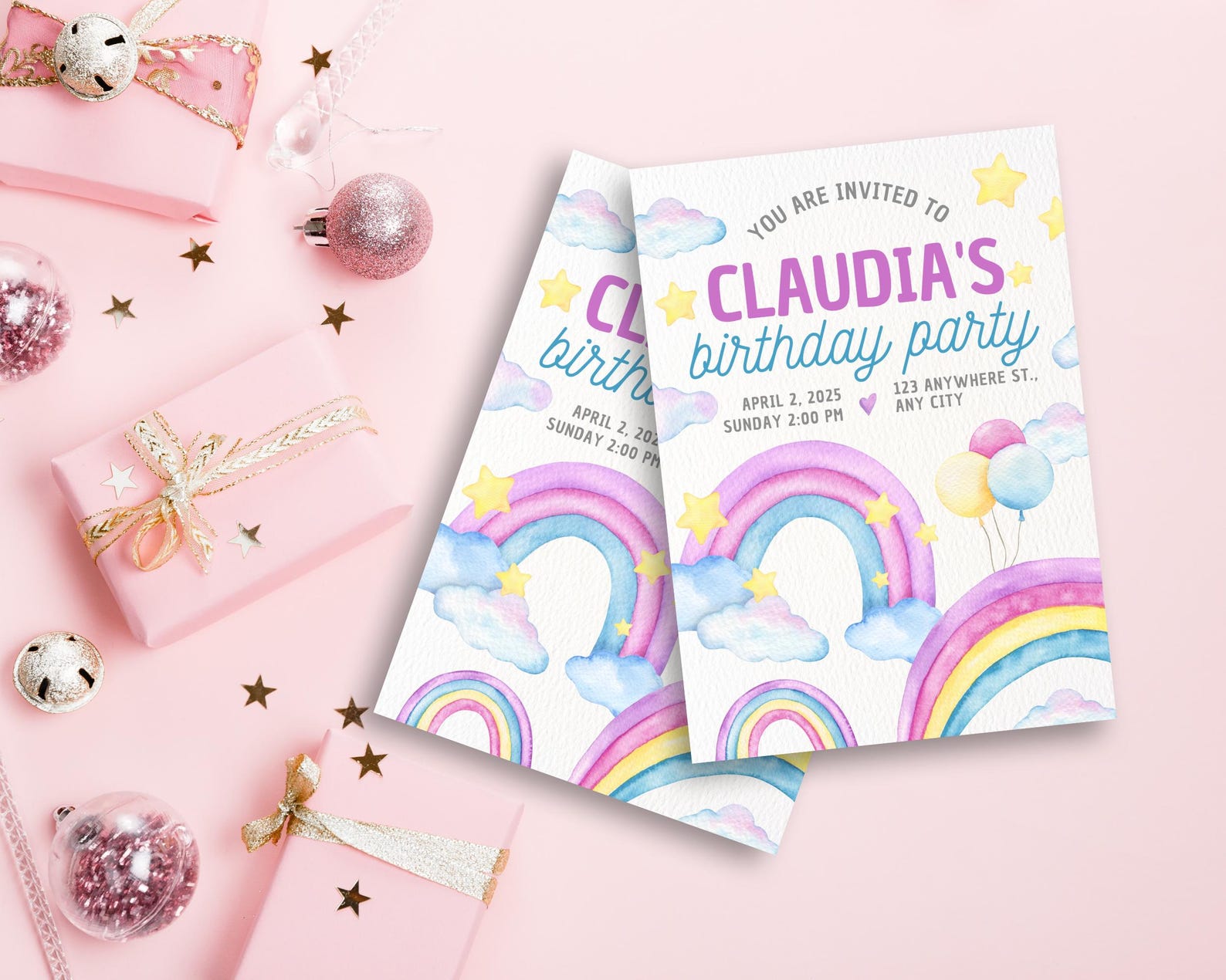 Rainbow Watercolor Birthday Invitation, Colorful Party Invite ...