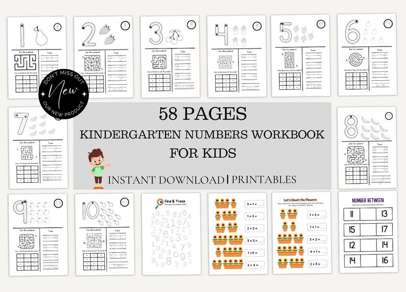 Kindergarten Numbers Workbook, Educational Workbook for Kids, Learning ...