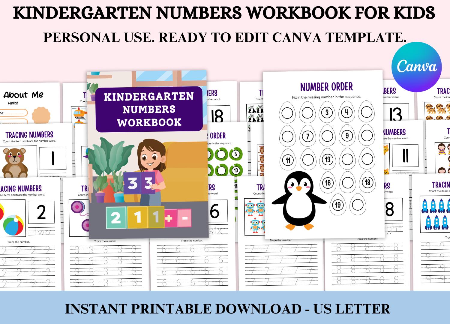 Kindergarten Numbers Workbook, Educational Workbook for Kids, Learning ...