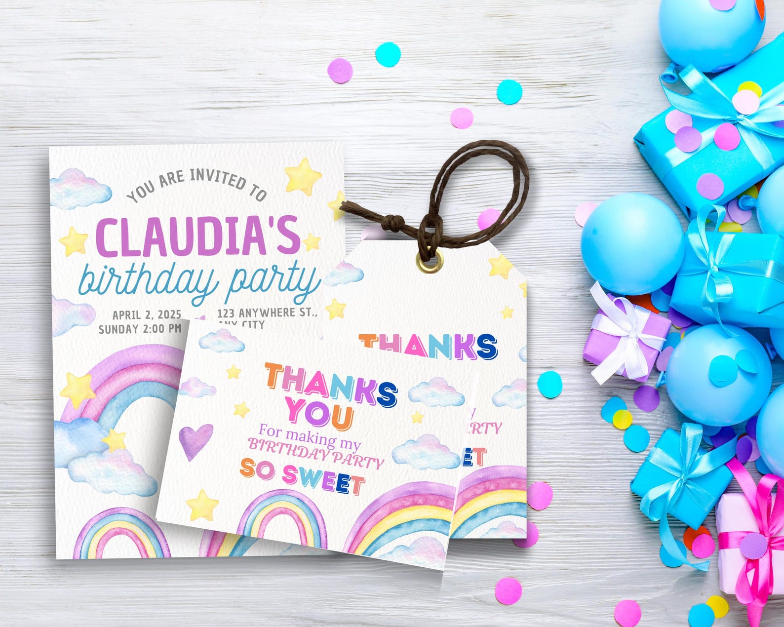 Rainbow Watercolor Birthday Invitation, Colorful Party Invite ...