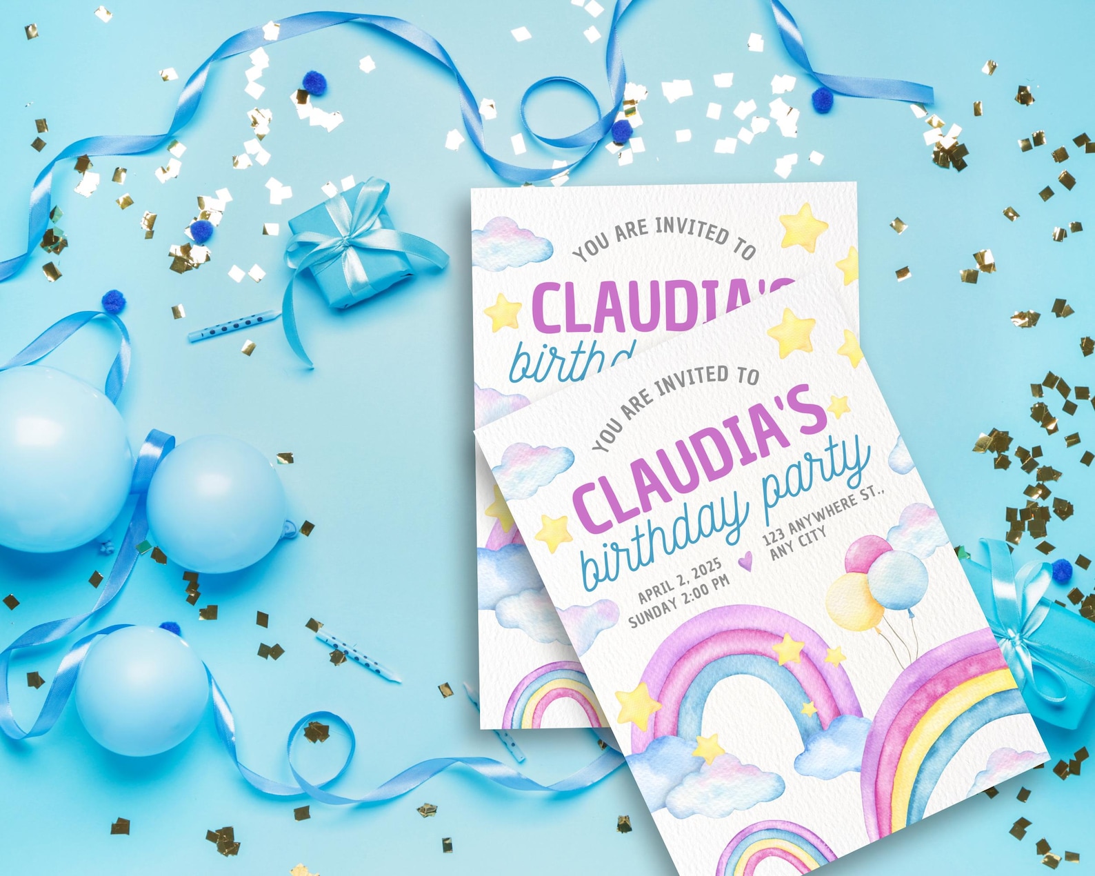 Rainbow Watercolor Birthday Invitation, Colorful Party Invite ...