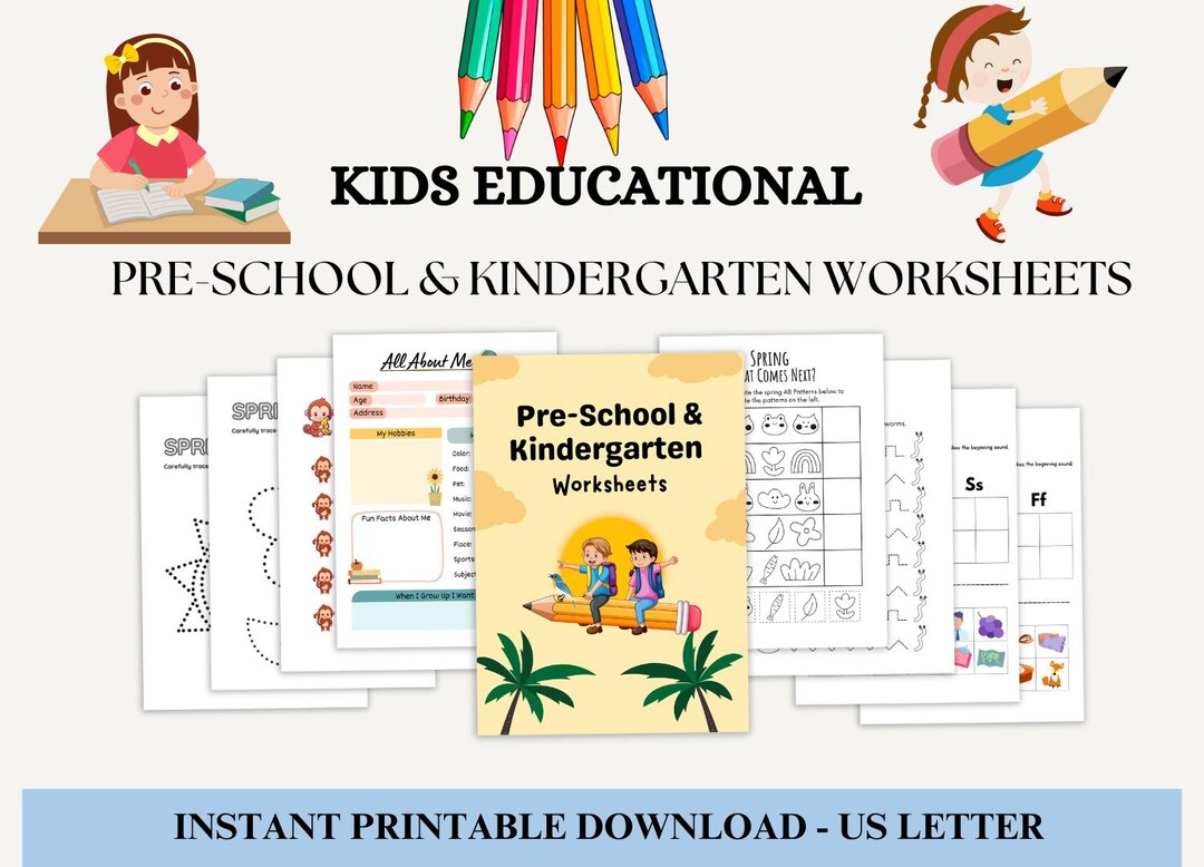 Pre-school & Kindergarten Worksheets Bundle, Educational Learning ...