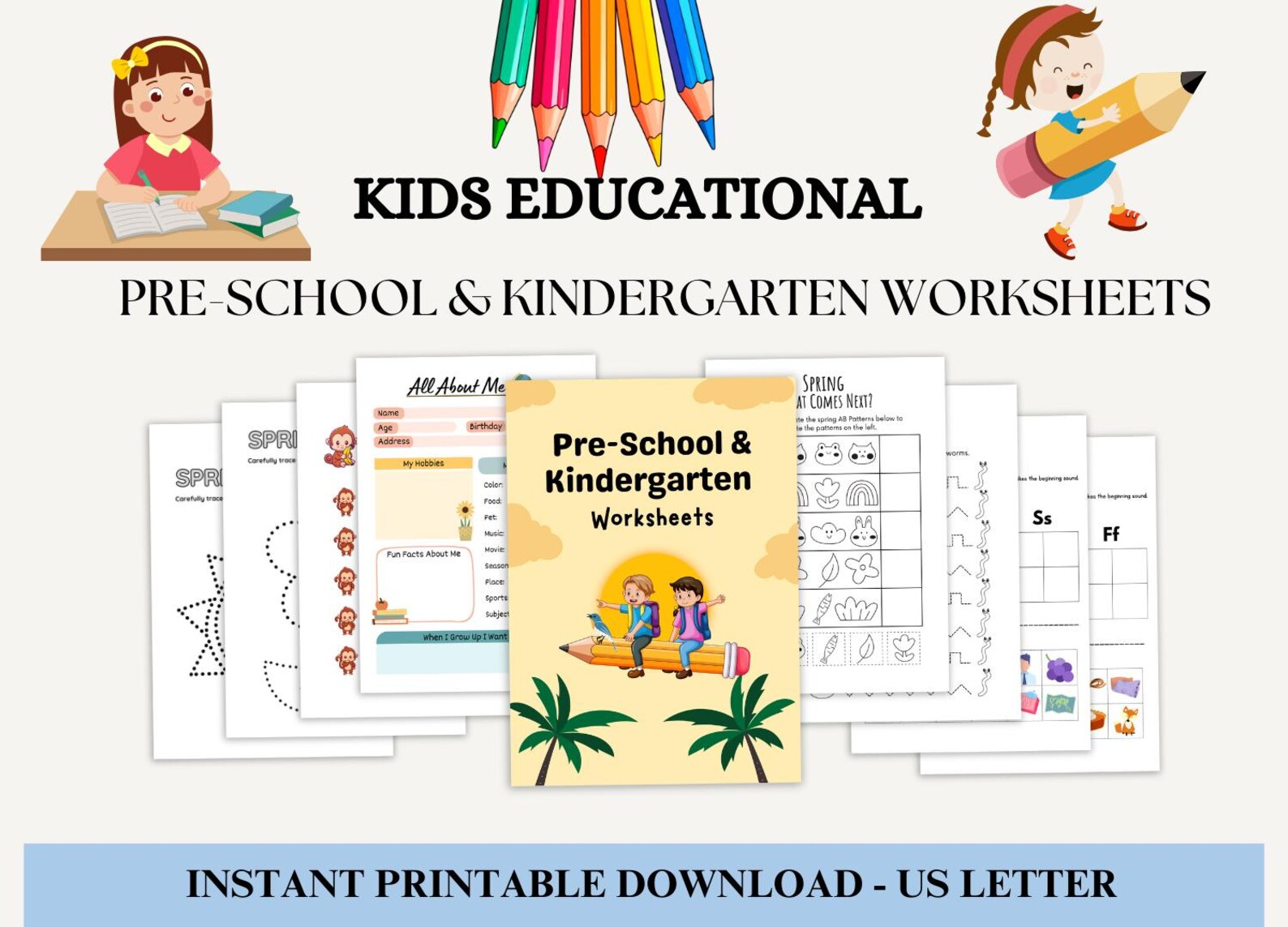Pre-school & Kindergarten Worksheets Bundle, Educational Learning ...