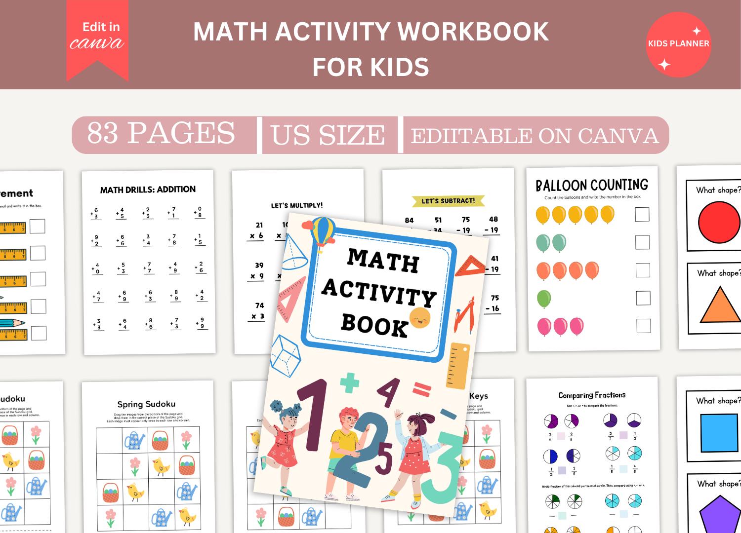 Educational Math Activity Workbook, Kids Workbook, Homeschooling ...