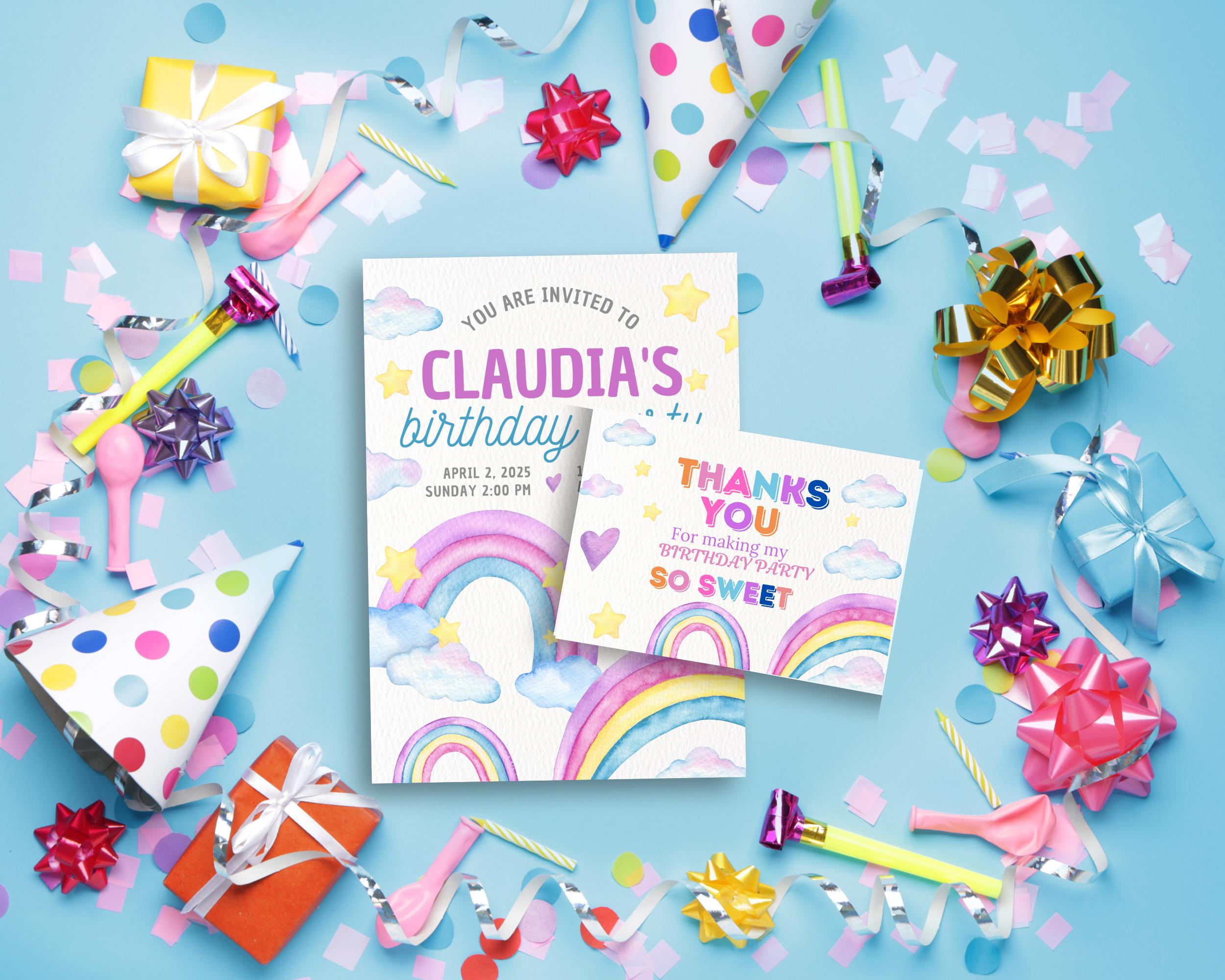 Rainbow Watercolor Birthday Invitation, Colorful Party Invite ...