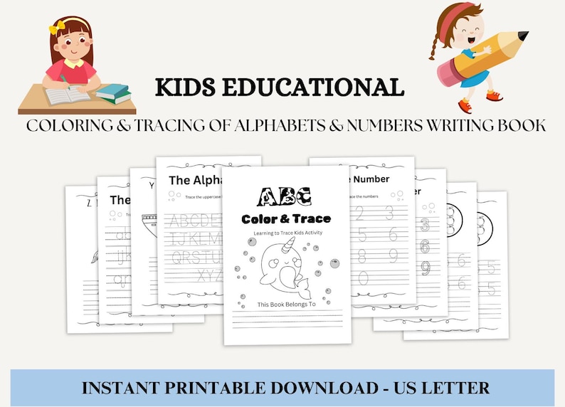Alphabet Number Tracing Coloring Set, Educational Preschool Learning ...