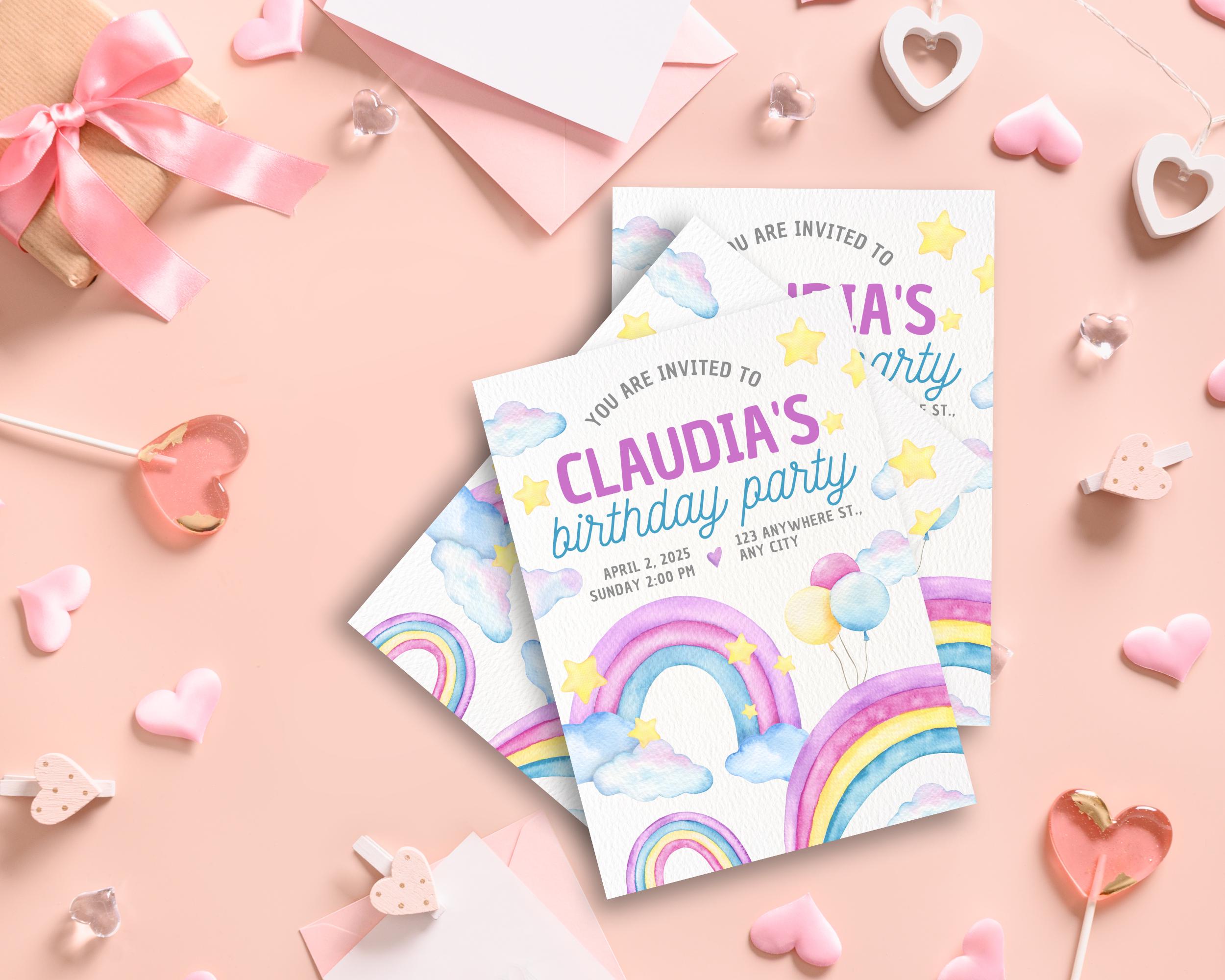 Rainbow Watercolor Birthday Invitation, Colorful Party Invite ...