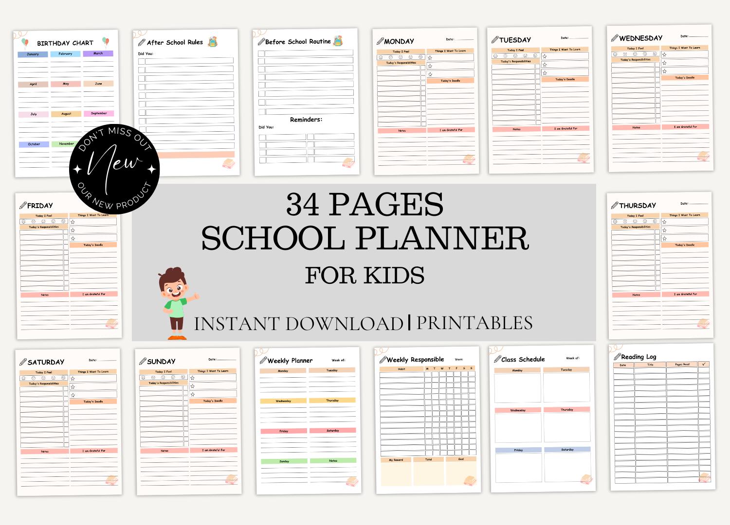 Kids School Planner, Academic Organizer, Student Planner, Back to ...