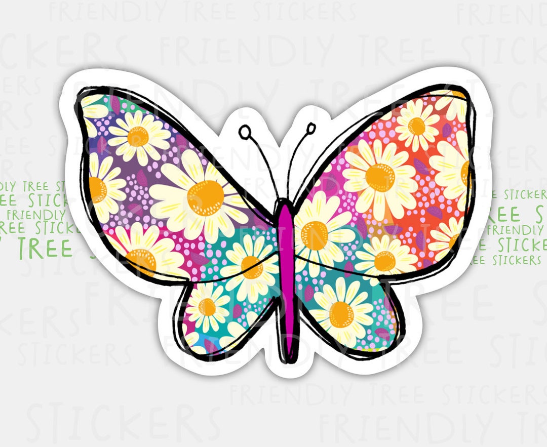 Floral Butterfly Sticker: Hand-drawn Waterproof Decal (3") - Etsy