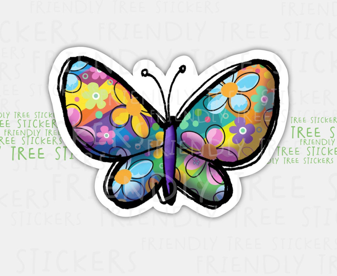Floral Butterfly Sticker: Hand-drawn Waterproof Decal (3") - Etsy