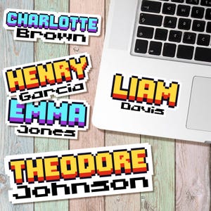 Personalized 8-bit Gamer Name Sticker: Retro Waterproof Vinyl Decal - Etsy