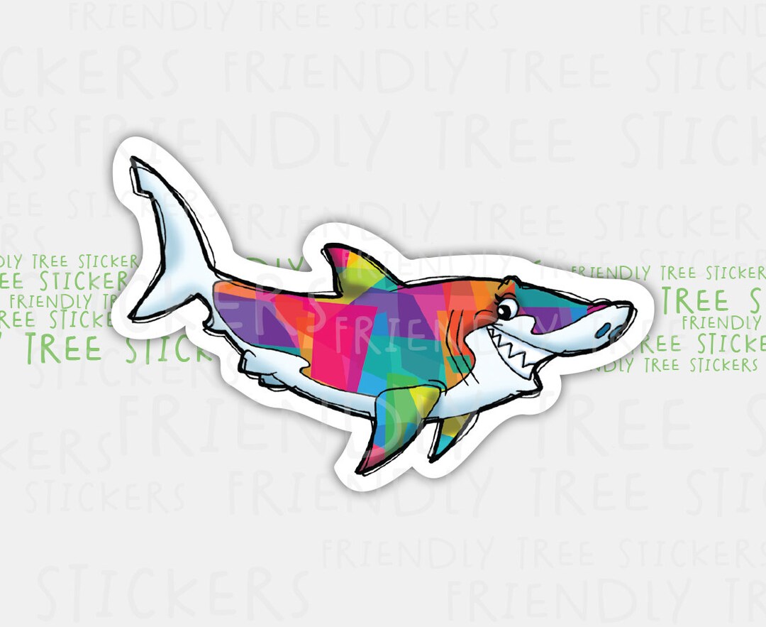 3 Shark Sticker, Smiling Shark Sticker, Fun Shark Sticker, Hand Drawn ...