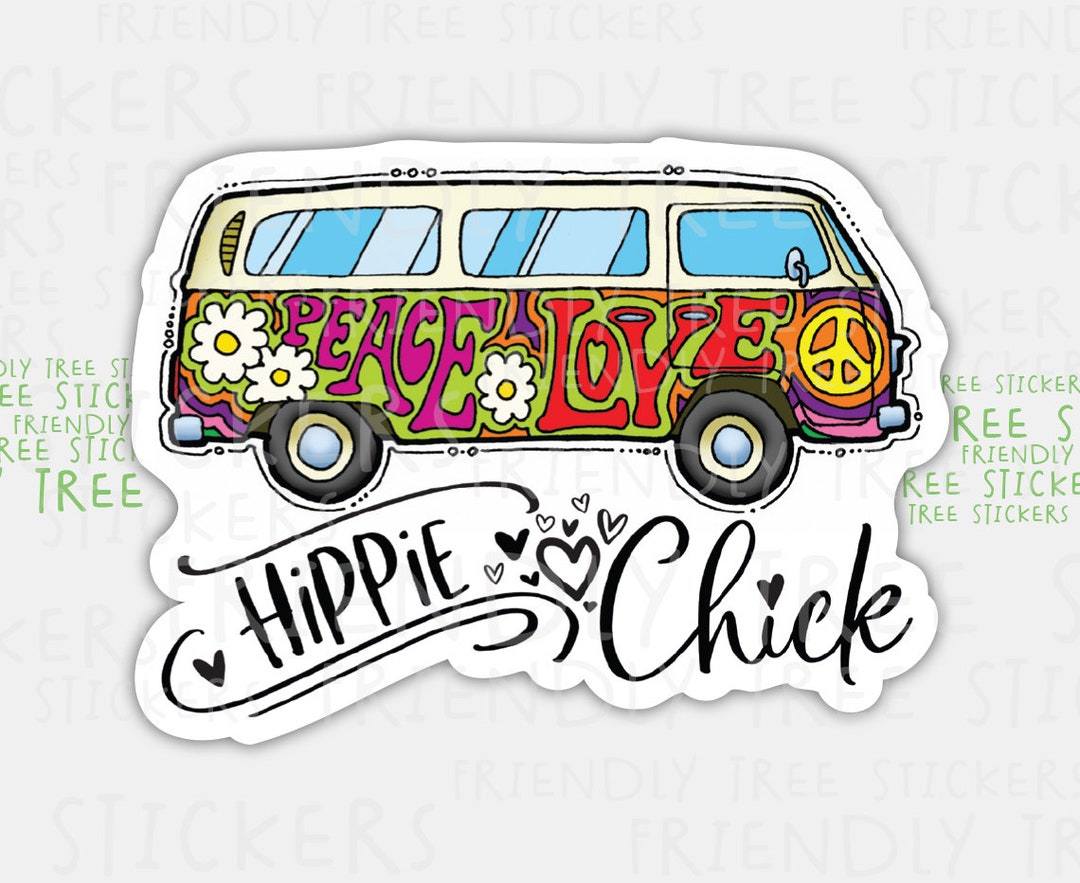 Hippie Chick Sticker: Peace Love Bus, Waterproof Vinyl Decal (3") - 078 ...