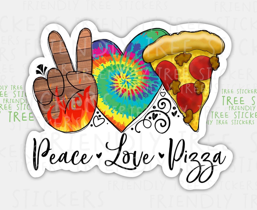 3 Peace Love Pizza Sticker, Pizza Sticker, Pizza Slice Sticker, Hand ...