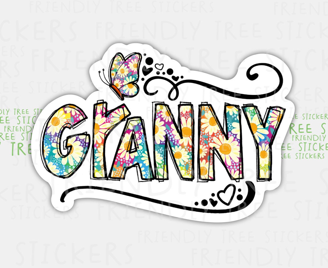Granny Sticker: Hand Drawn Floral Design, Waterproof Vinyl - 478 - Etsy