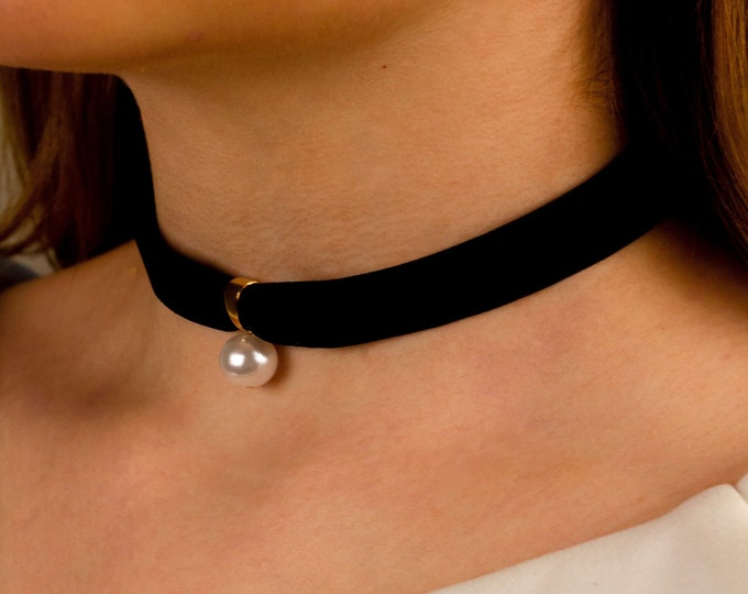 Black Choker With Pearl, Black Chokers, Necklace - Etsy