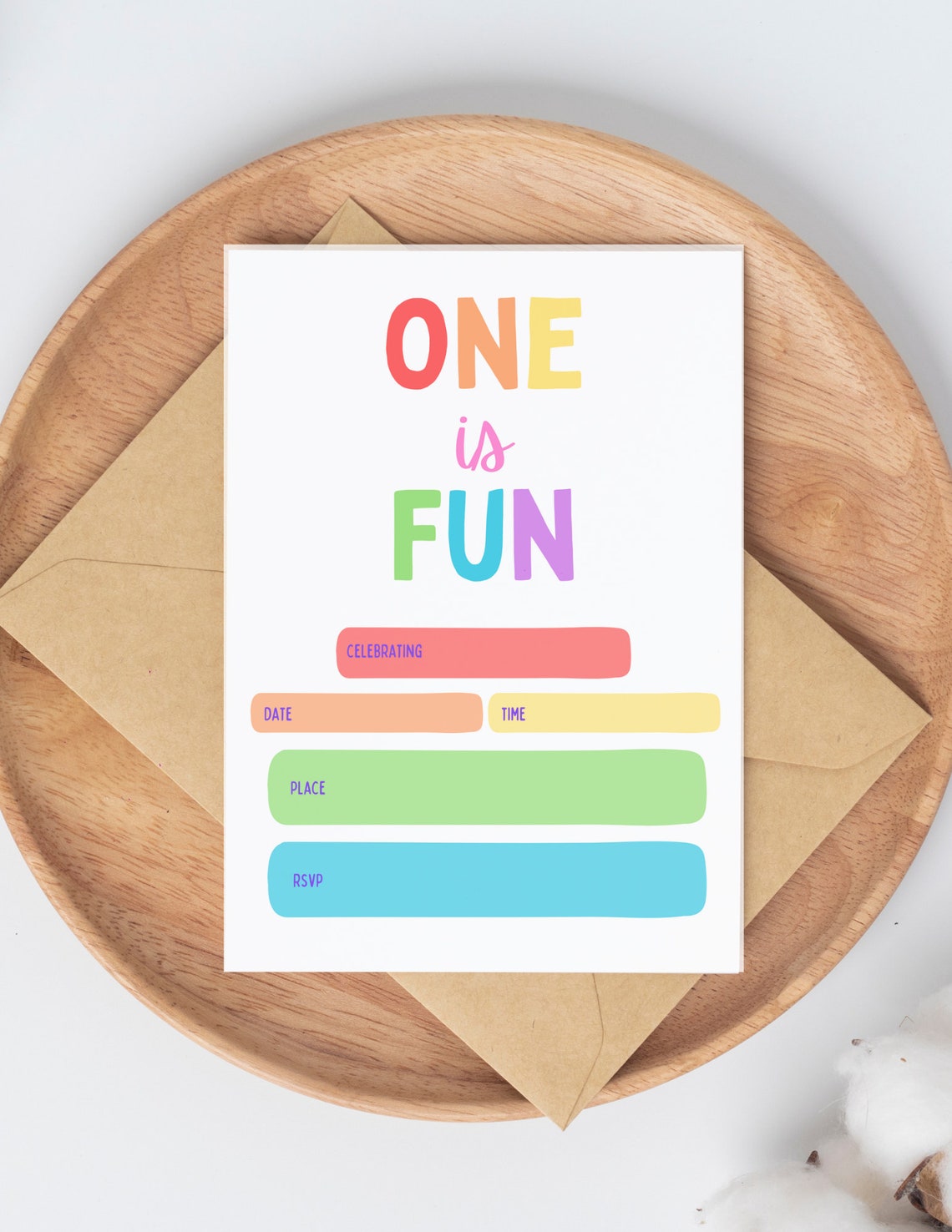 One is Fun First Birthday Party Decor and Invitation Bundle, Rainbow ...