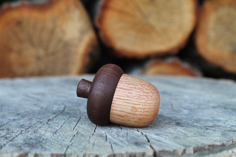 Walnut and Red Oak Acorn Box | Etsy