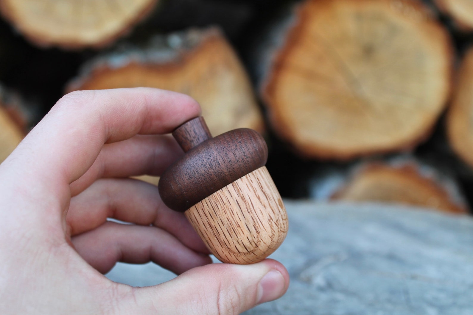 Walnut and Red Oak Acorn Box | Etsy
