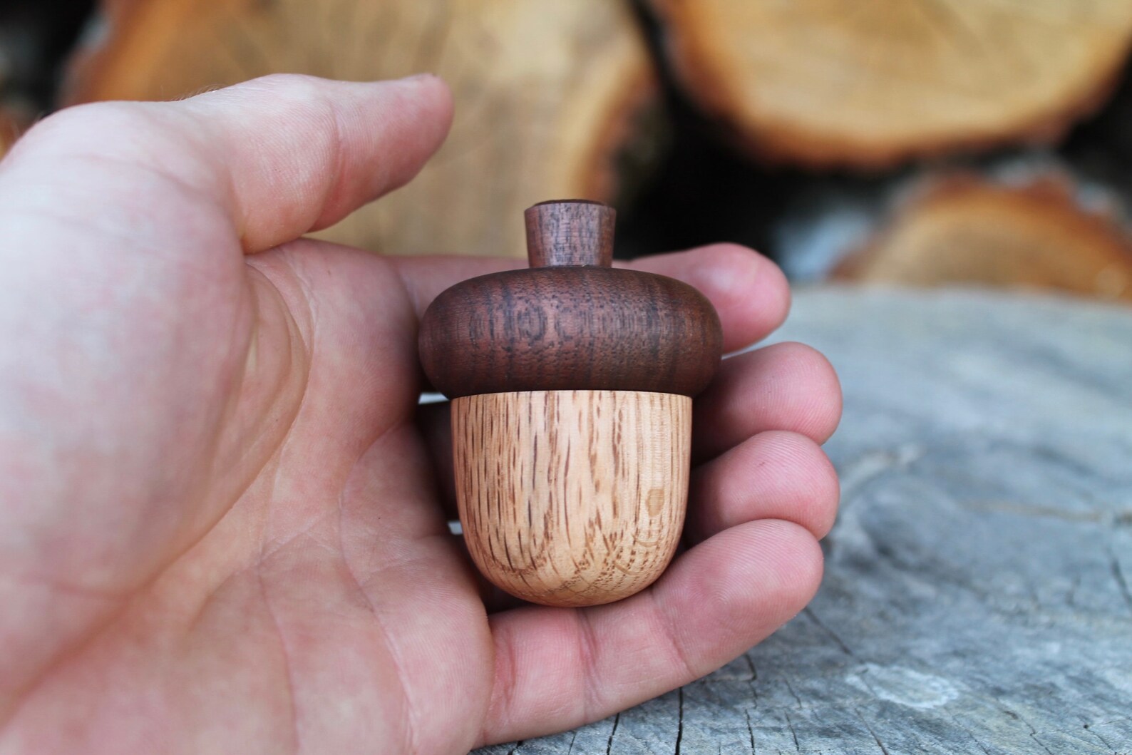 Walnut and Red Oak Acorn Box | Etsy