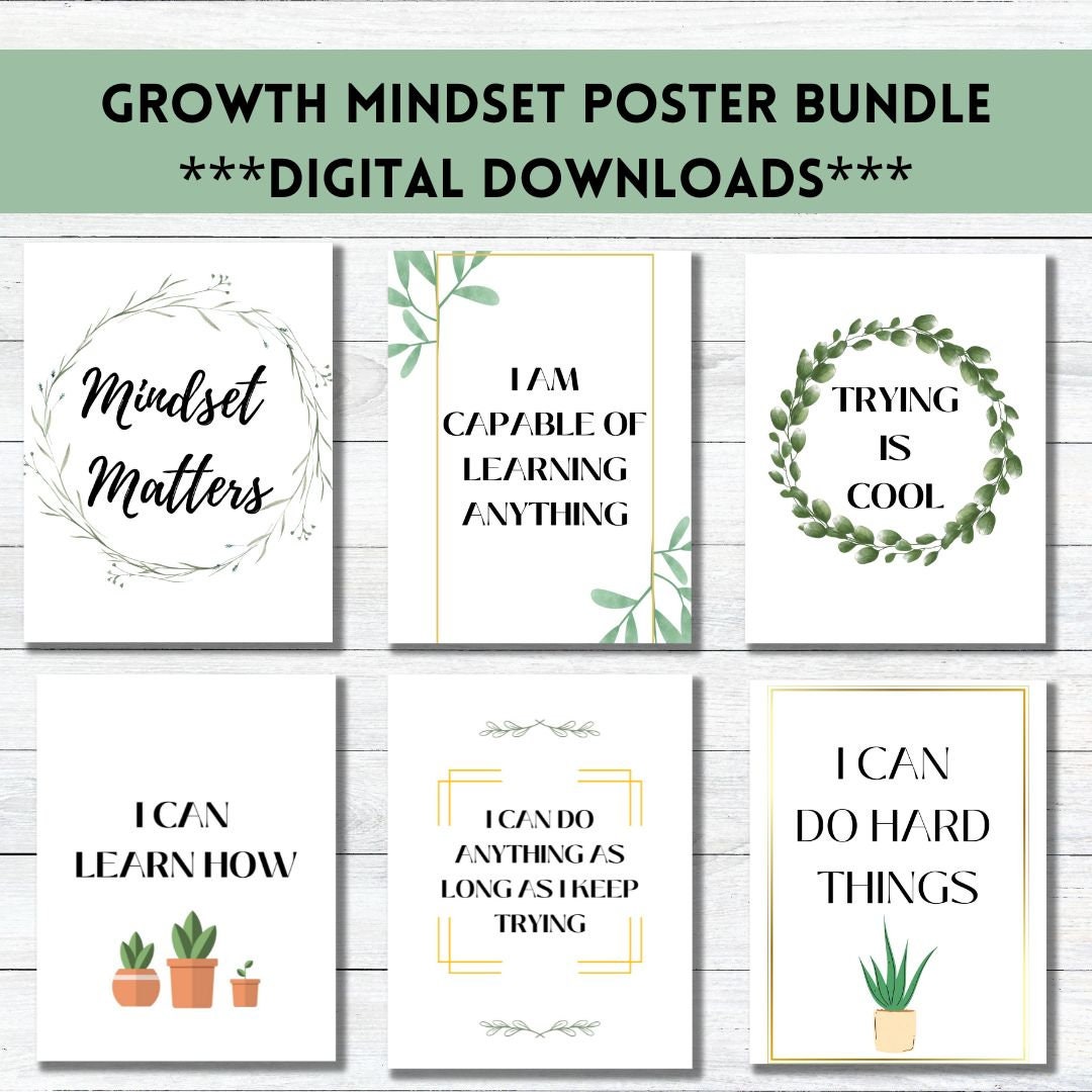 Growth Mindset Printable Posters Greenery Theme Classroom Decor - Etsy