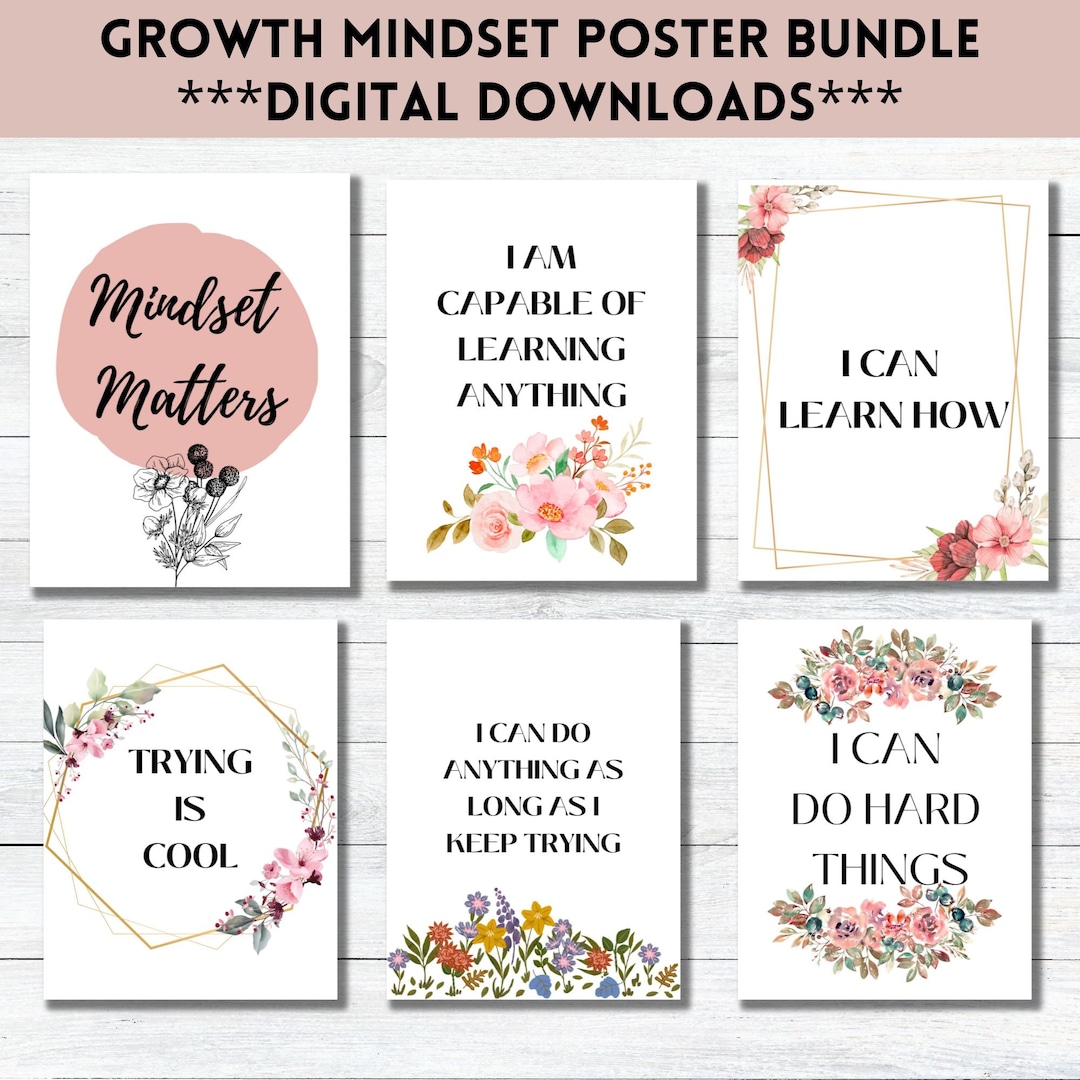 Growth Mindset Printable Posters Floral Theme Classroom - Etsy