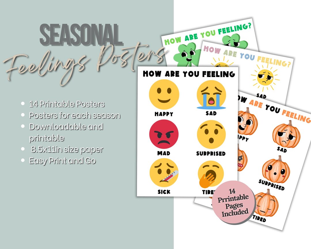 Feelings Chart Seasonal and Holidays Printable - Etsy