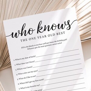 First Birthday Trivia Game Printable Girl 1st Birthday Who Knows the ...