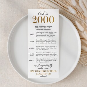 25th Class Reunion Table Card Class of 2000 Reunion Decorations 25th ...