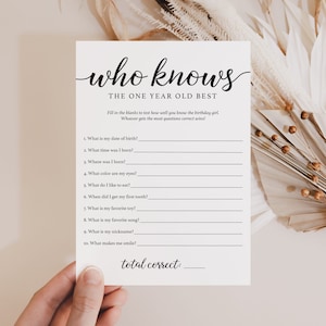 First Birthday Trivia Game Printable Girl 1st Birthday Who Knows the ...