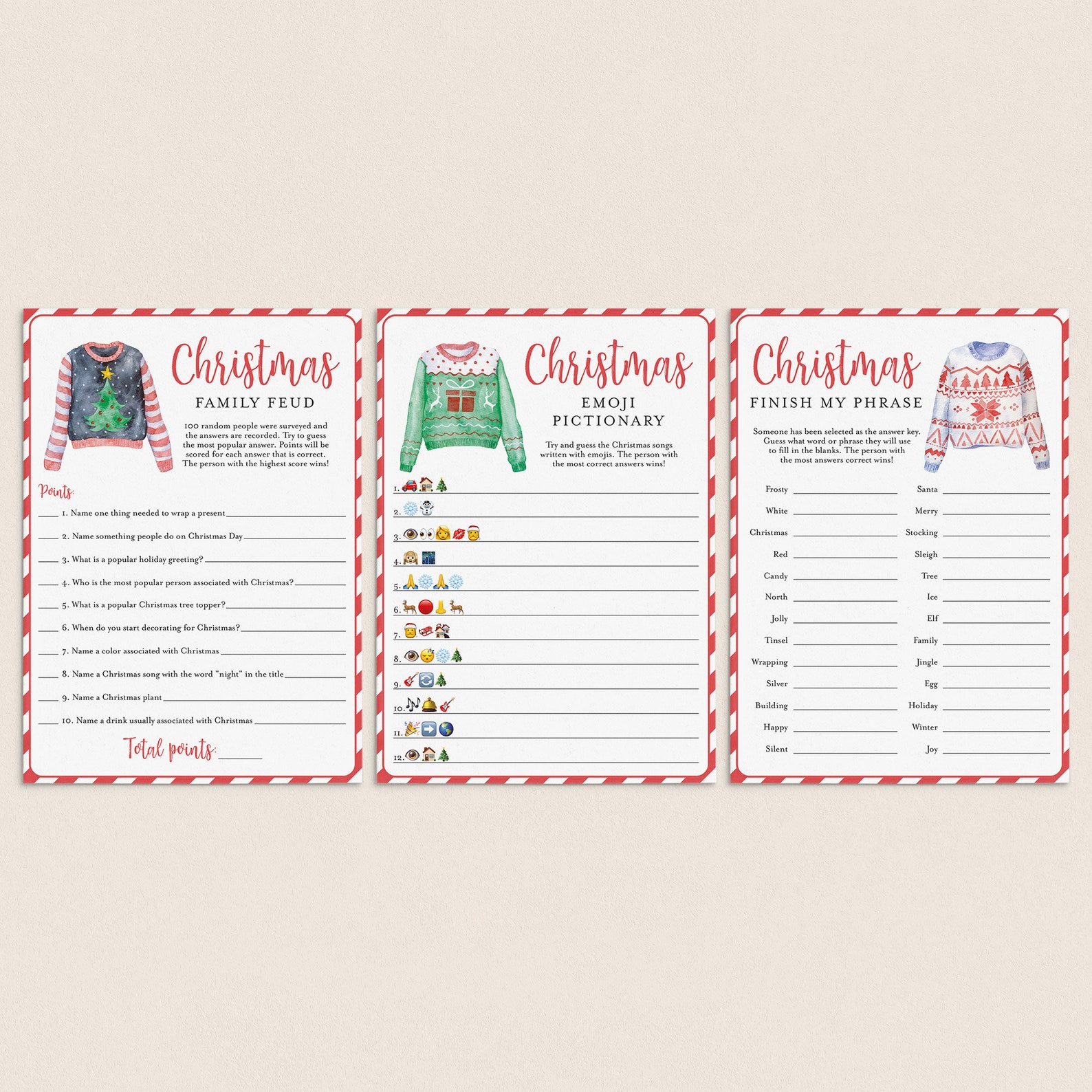Ugly Sweater Party Games Bundle Printable Ugly Sweater - Etsy