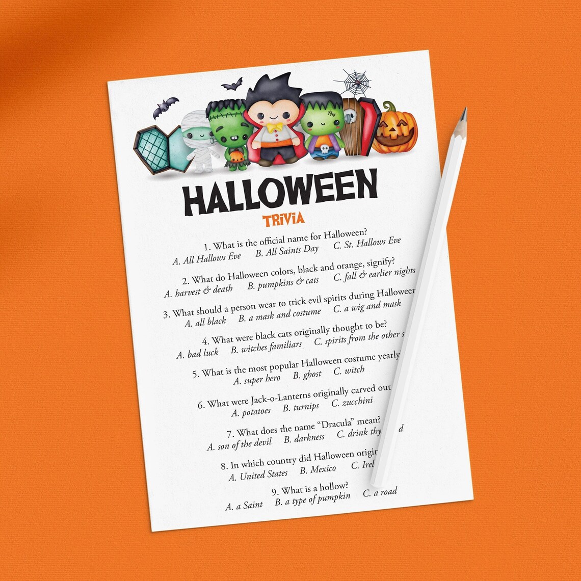 Kids Halloween Trivia Printable Halloween Quiz for Kids Fun - Etsy