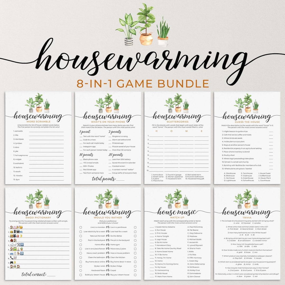 Housewarming Party Games Printable Housewarming Games Greenery New ...