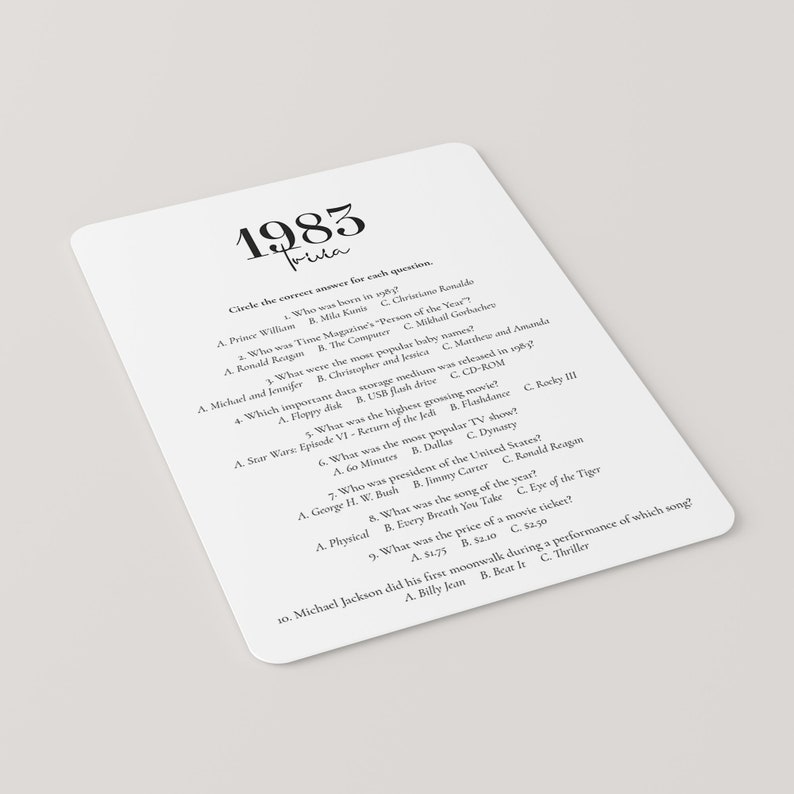 1983 Quiz Printable Fun Facts About 1983 43rd Birthday Game 80s Trivia ...