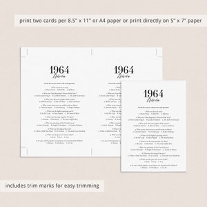 1964 Trivia Printable 60s Quiz 61st Birthday Party Game Back to the 60s ...