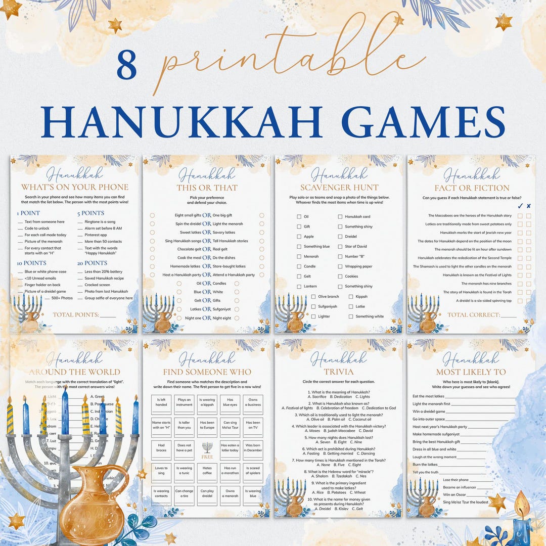 Printable Hanukkah Games Hanukkah Party Games for Family Hanukkah ...